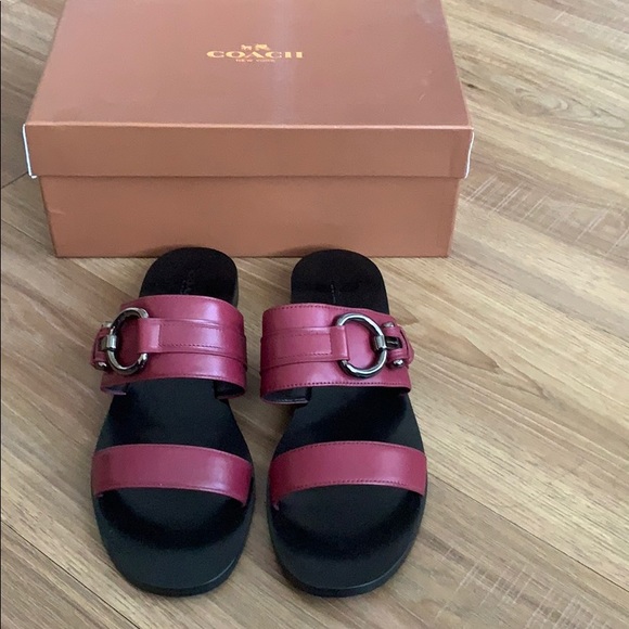Coach | Shoes | Coach Sandals Black And Burgundy Size 9 2 | Poshmark